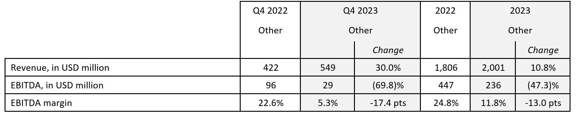 Other activities annual results 2023